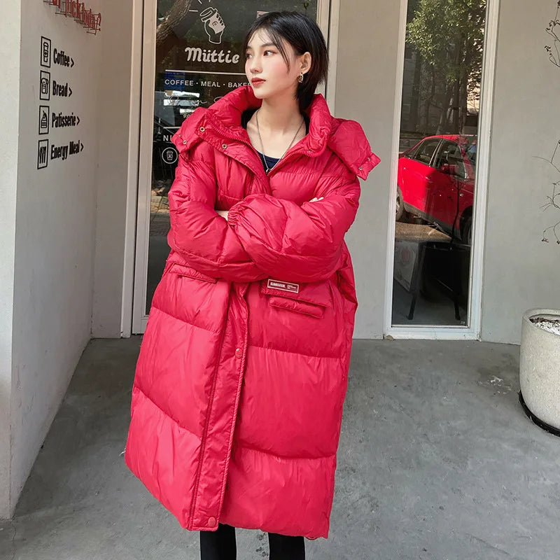 Cozy Red Oversized Down Jacket For Women on Luulla
