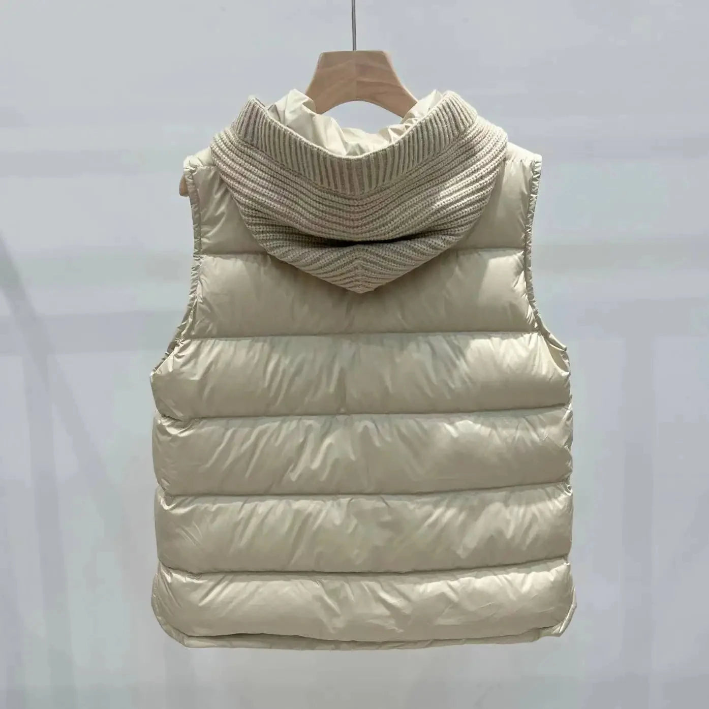 Cozy Beige Hooded Down Vest For Men on Luulla