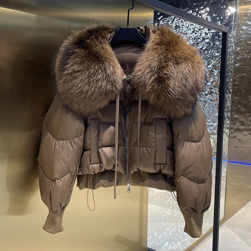 Luxe Faux Fur Trimmed Puffer Jacket Brown E on Luulla