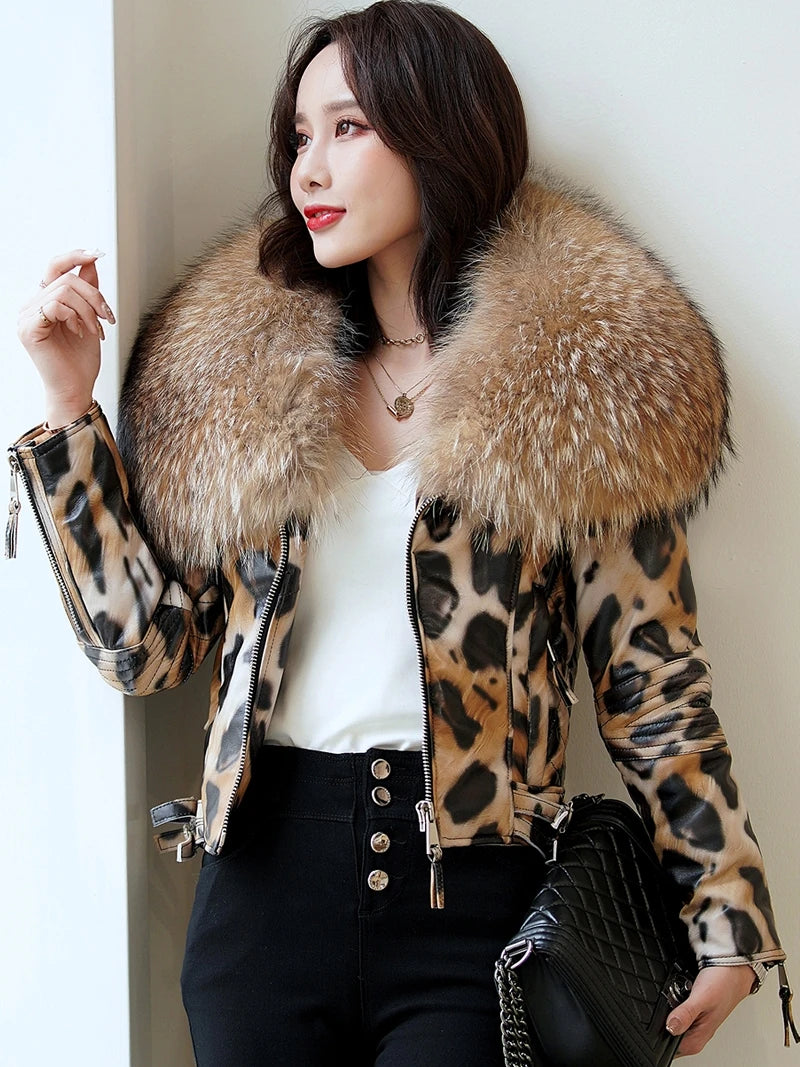 Faux Fur Trimmed Leopard Print Winter Jacket on Luulla