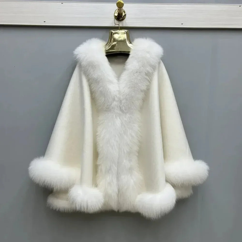 Luxurious Faux Fur Trimmed Winter Cape on Luulla