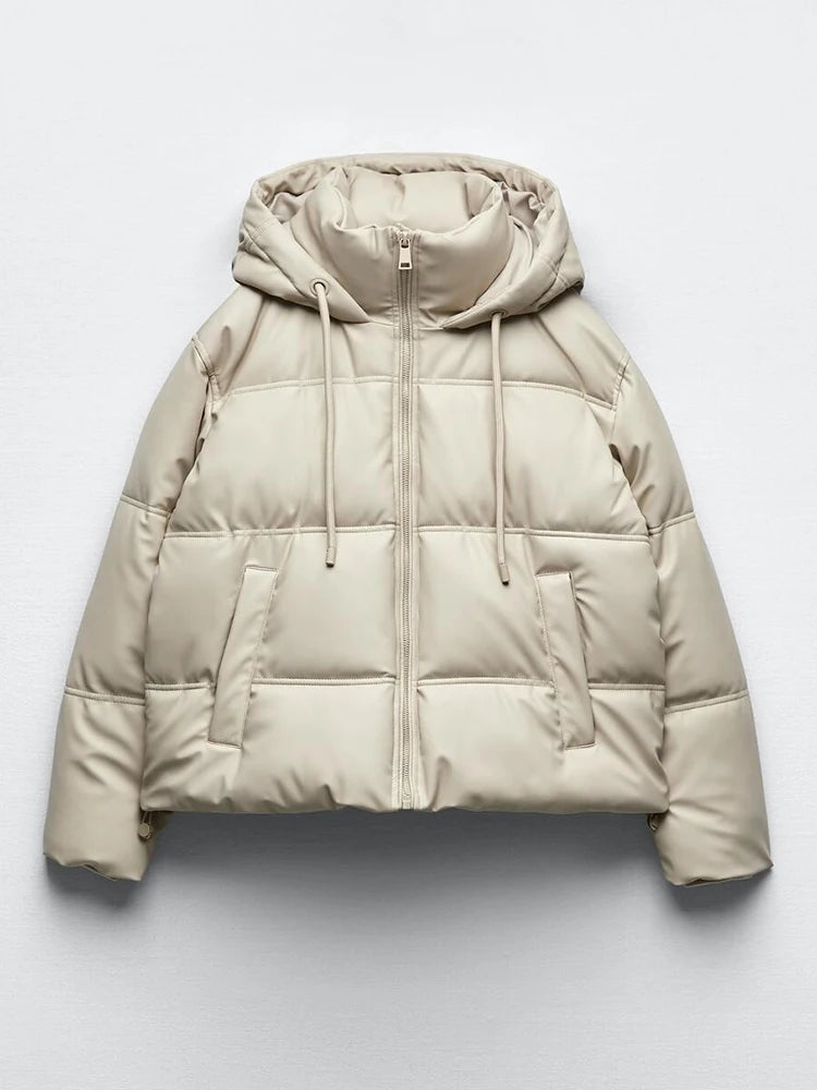 Cozy Hooded Beige Puffer Jacket For Women on Luulla
