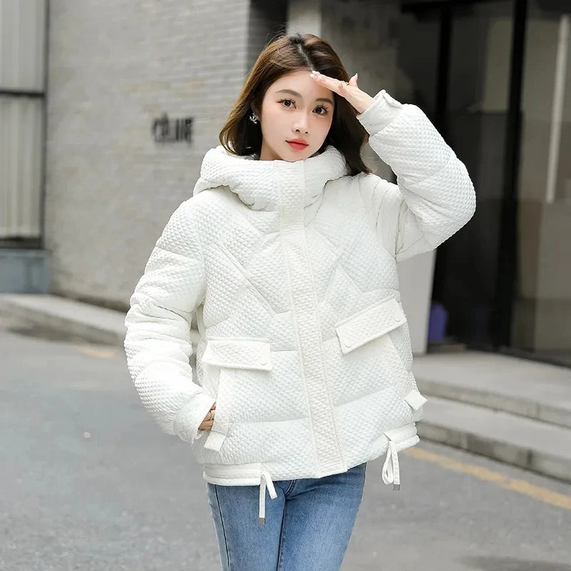 Cozy Quilted White Puffer Jacket For Women on Luulla