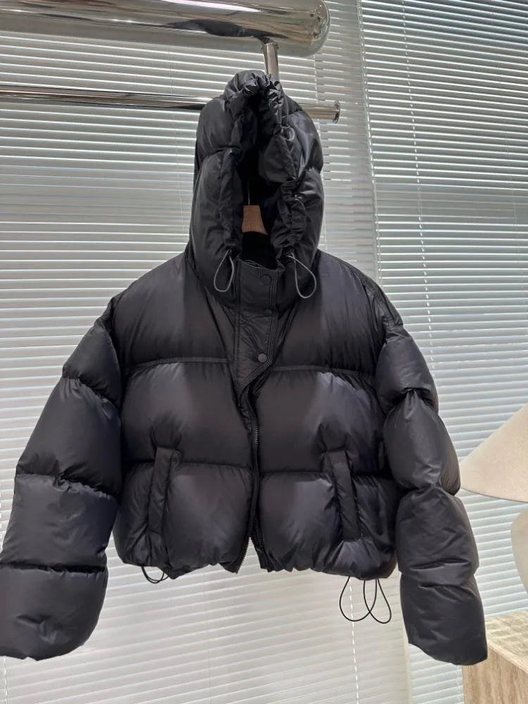 Cozy Cropped Winter Puffer Jacket With Hood on Luulla