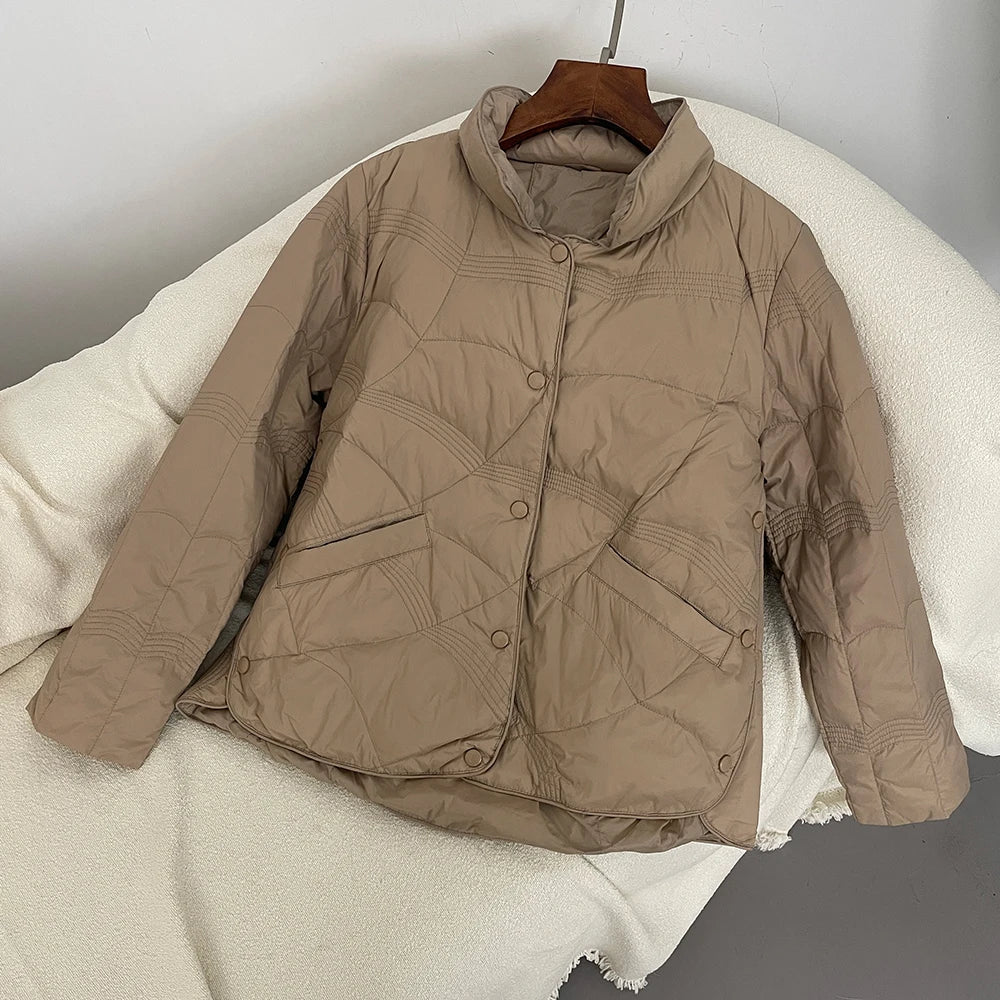 Cozy Beige Quilted Jacket With Button Closure on Luulla