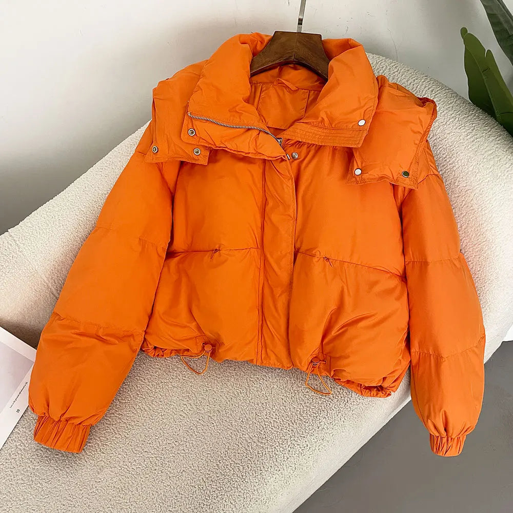 Bright Orange Womens Stylish Puffer Jacket on Luulla