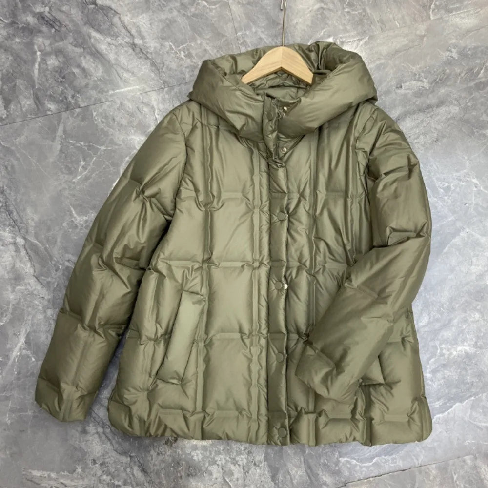 Cozy Olive Green Puffer Jacket With Hood on Luulla