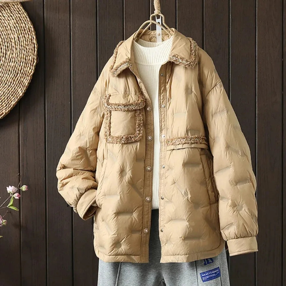 Cozy Khaki Oversized Quilted Jacket With Pockets on Luulla