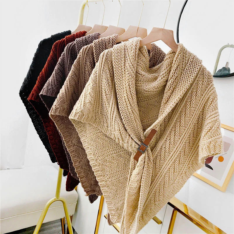 Cozy Knitted Shawls With Wooden Button on Luulla