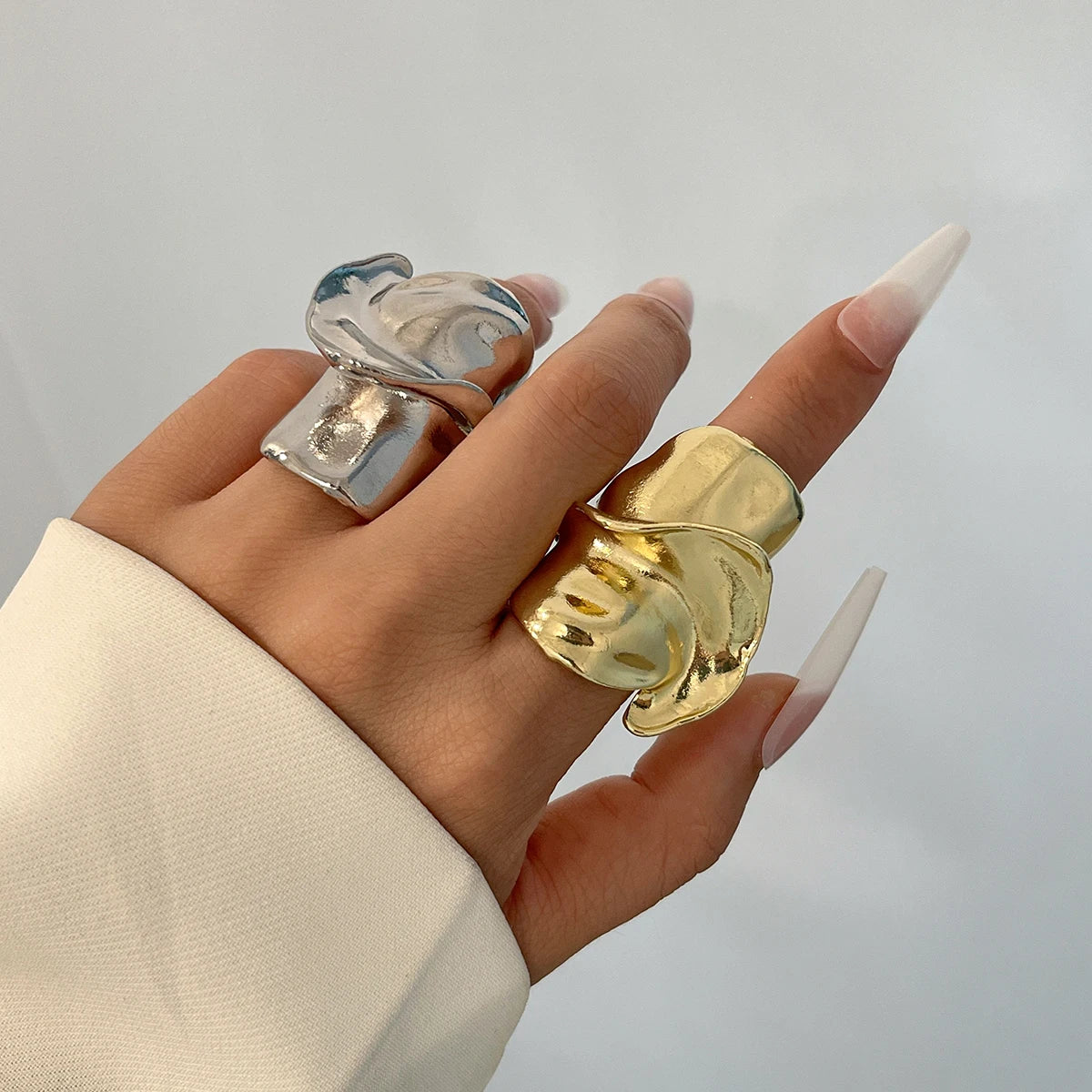 Bold Oversized Gold Silver Adjustable Statement Rings on Luulla