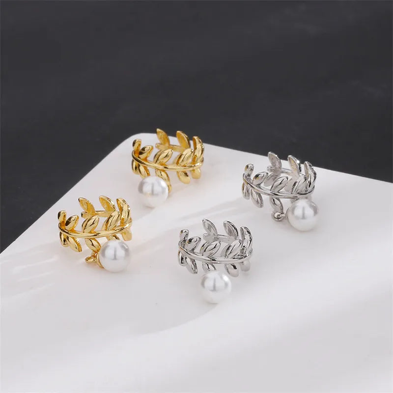 Gold Leaf Pearl Drop Ear Cuff Accessory on Luulla
