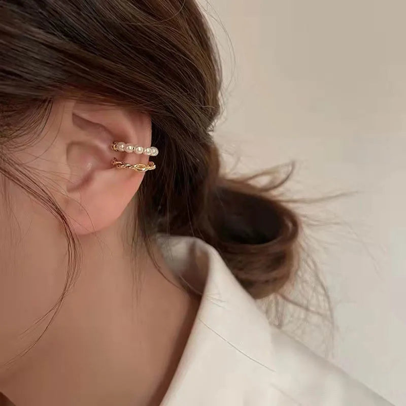 Gold Leaf Pearl Drop Ear Cuff Accessory on Luulla