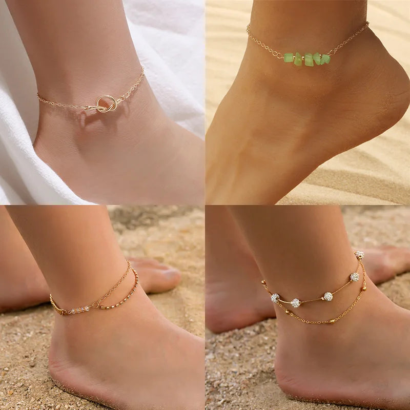 Gold Plated Ankle Bracelets With Delicate Charms on Luulla
