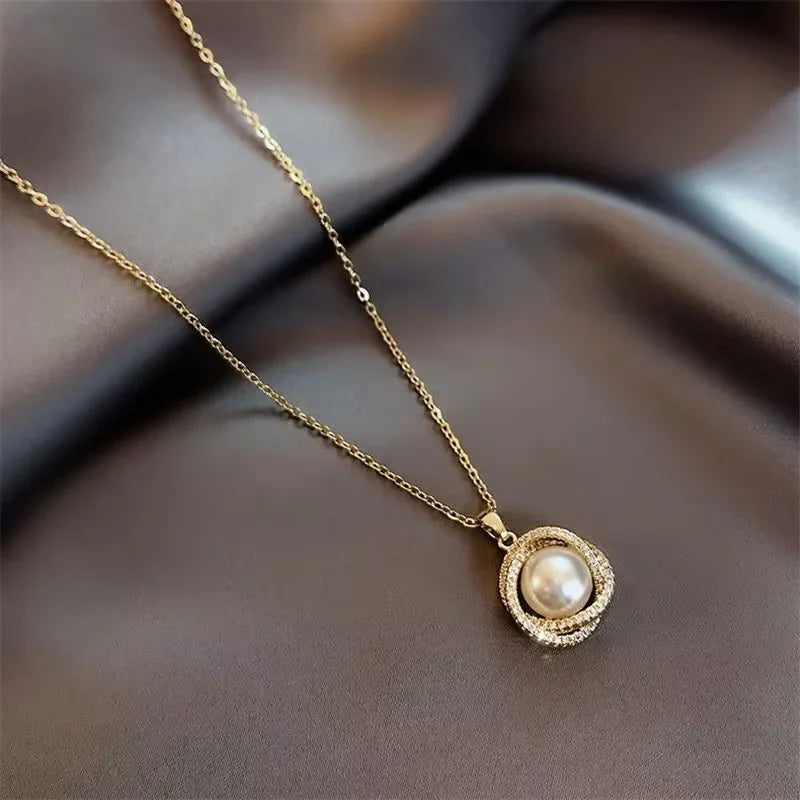 Gold Pendant Necklace With Dazzling Pearl Center on Luulla