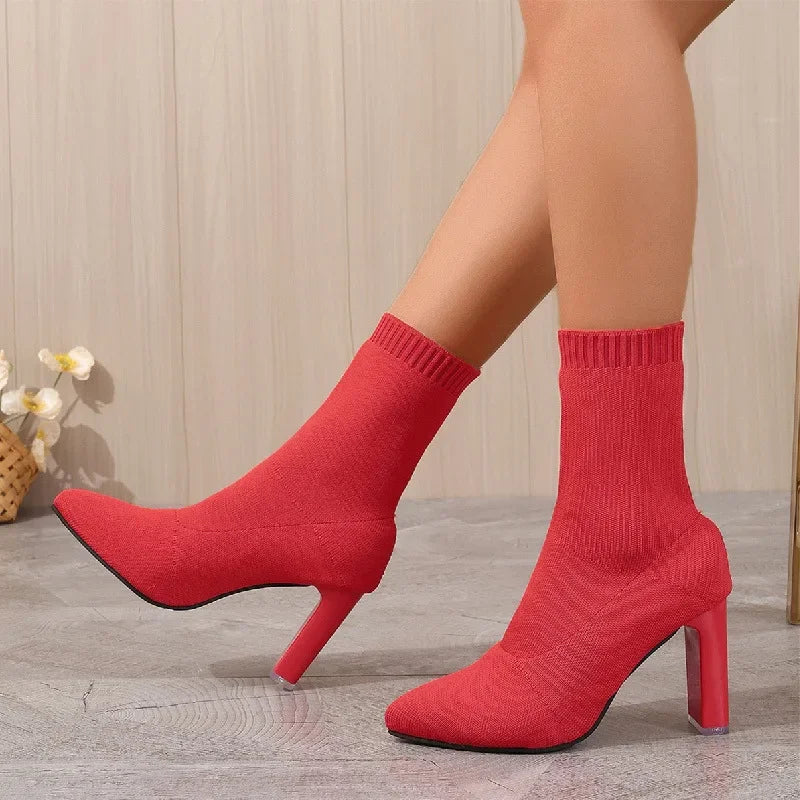 Womens Red Sock Boots High Heel Footwear on Luulla